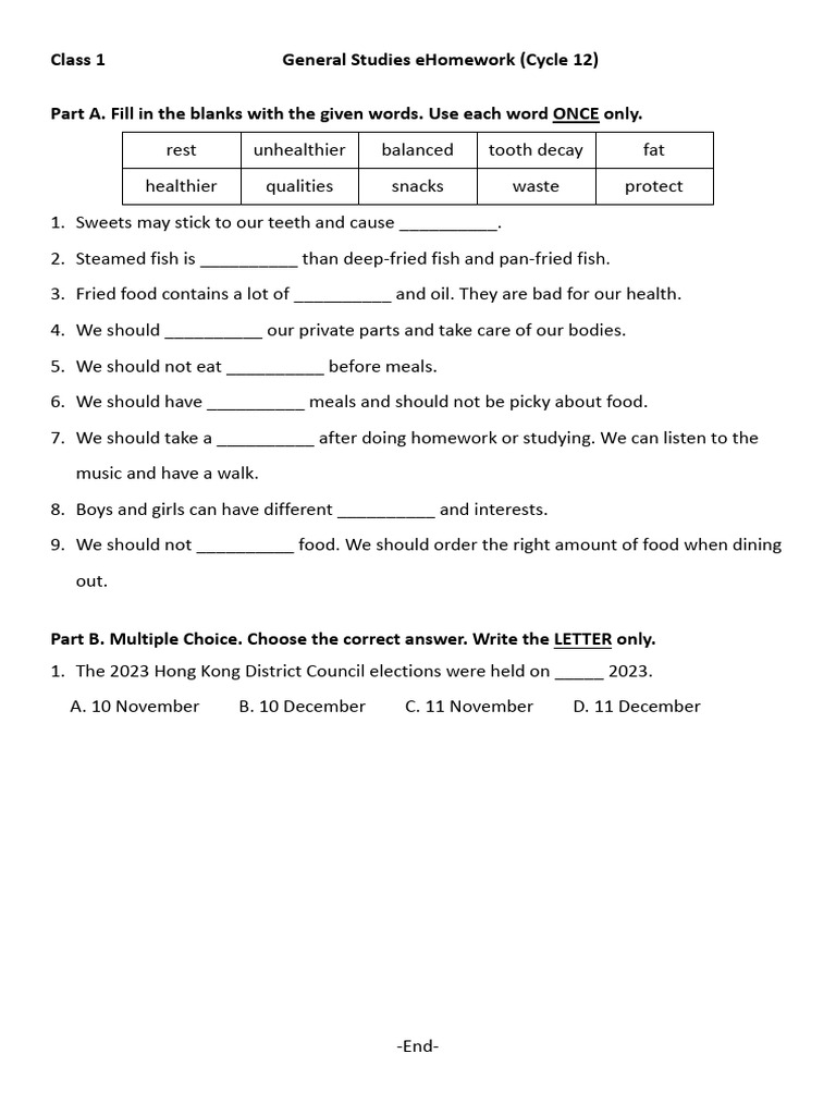 General Studies eHomework Cycle 12 | PDF | Wellness