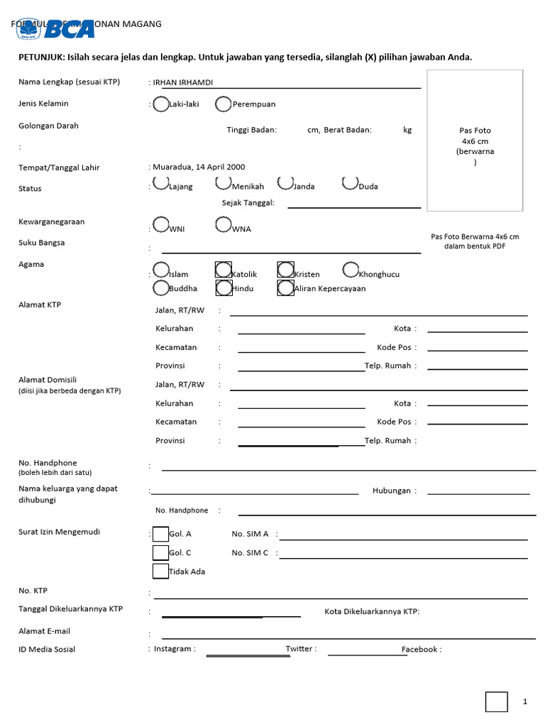 Formulir Permohonan Magang (Fillable Form) | PDF