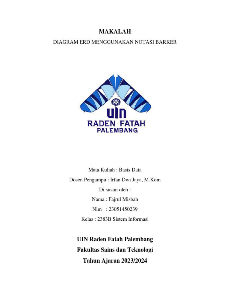Makalah ERD Use Barker Notation, Fajrul Misbah2383B. | PDF