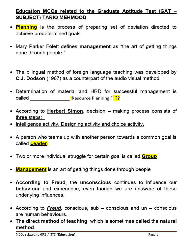 1. GAT SUBJECT EDU TARIQ | Download Free PDF | Educational Assessment ...