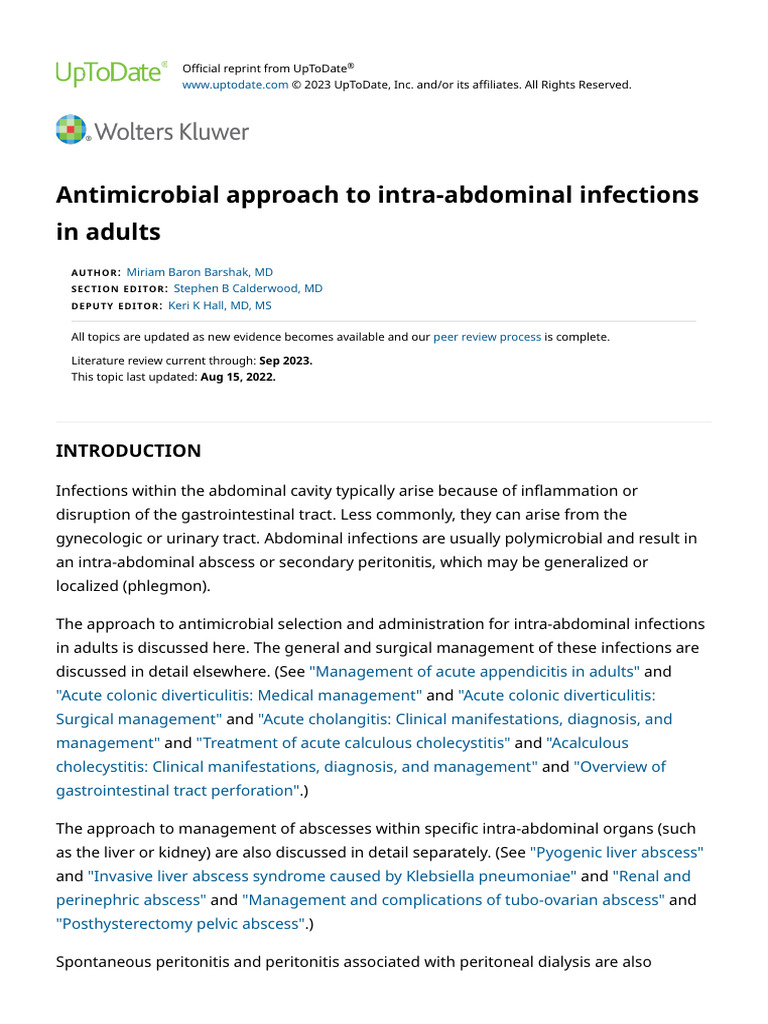 Antimicrobial Approach To Intra-Abdominal Infections in Adults ...