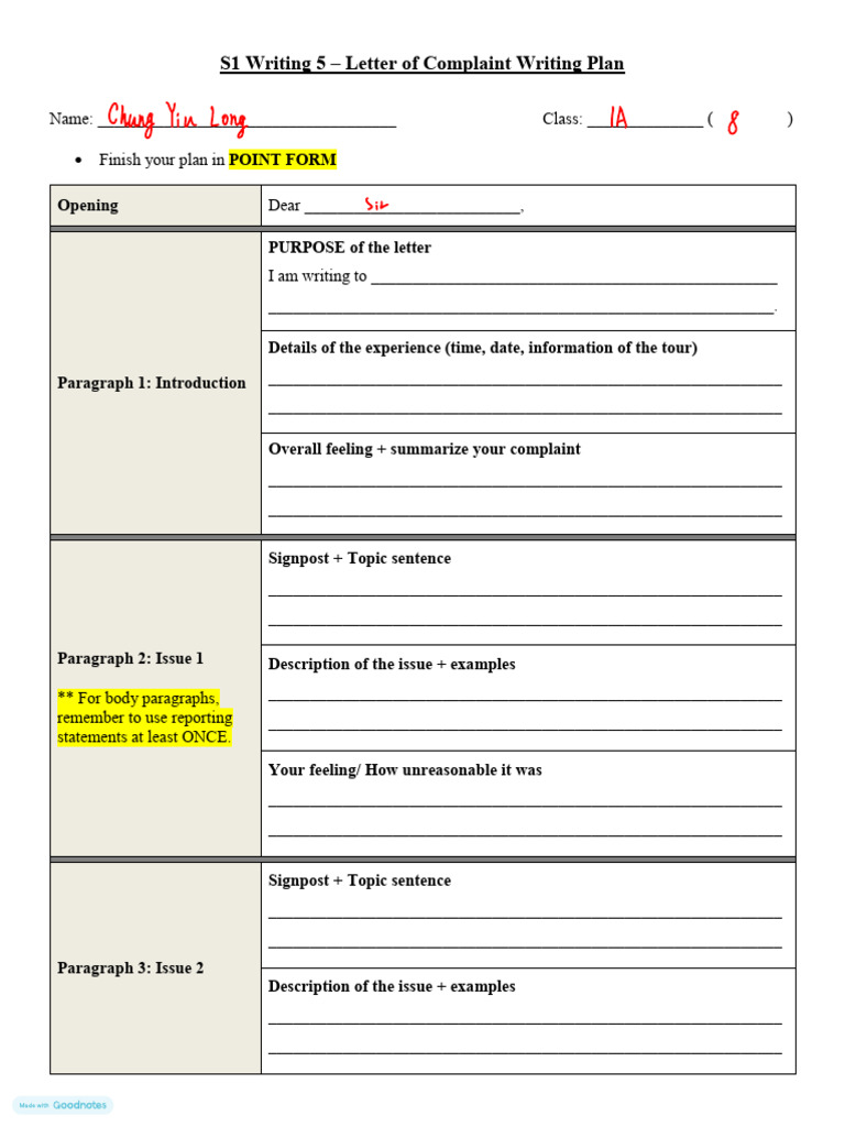 S1 Writing 5 Plan | PDF