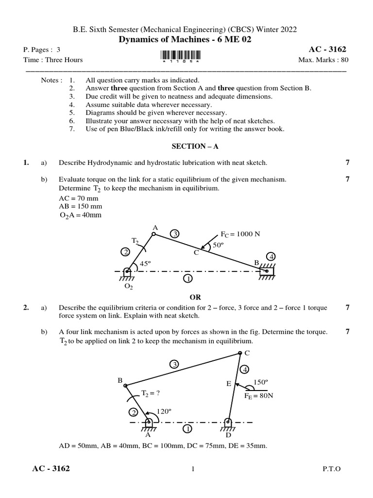 AC3162 - Subject - Dynamics of Machines - 6 ME 02 - Year - B.E. Sixth ...