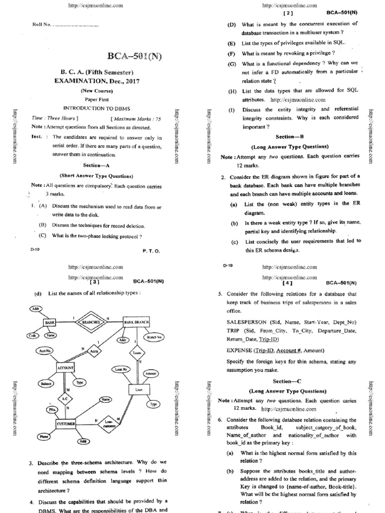 Bca 5 Sem Introduction To Dbms Bca 501n Dec 2017 | PDF Bca 5 Sem Introduction To Dbms Bca 501n Dec 2017 | PDF