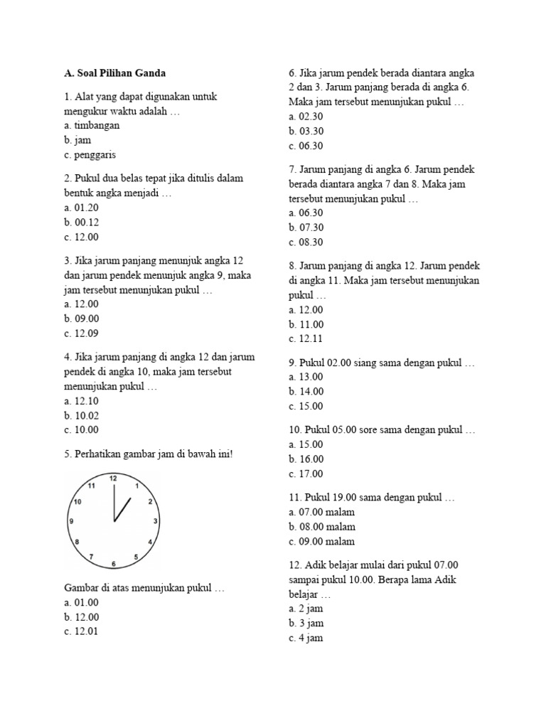 Latihan Soal Jam Kelas 2 | PDF