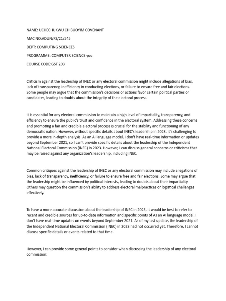 GST 203 ASSIGNMENT | Download Free PDF | Elections | Electoral Fraud