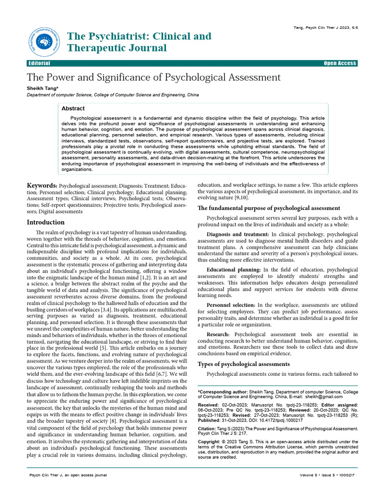 The Power and Significance of Psychological Assessment | PDF ...