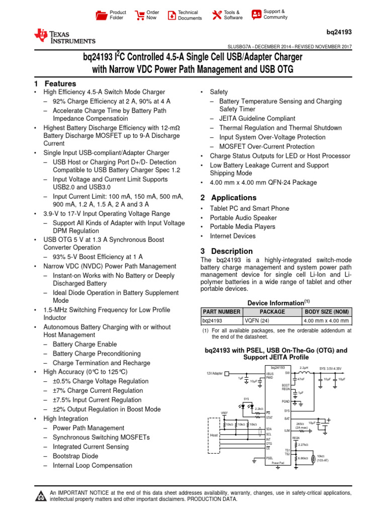 BQ24193 Battery Charger | PDF | Battery Charger | Electrostatic Discharge