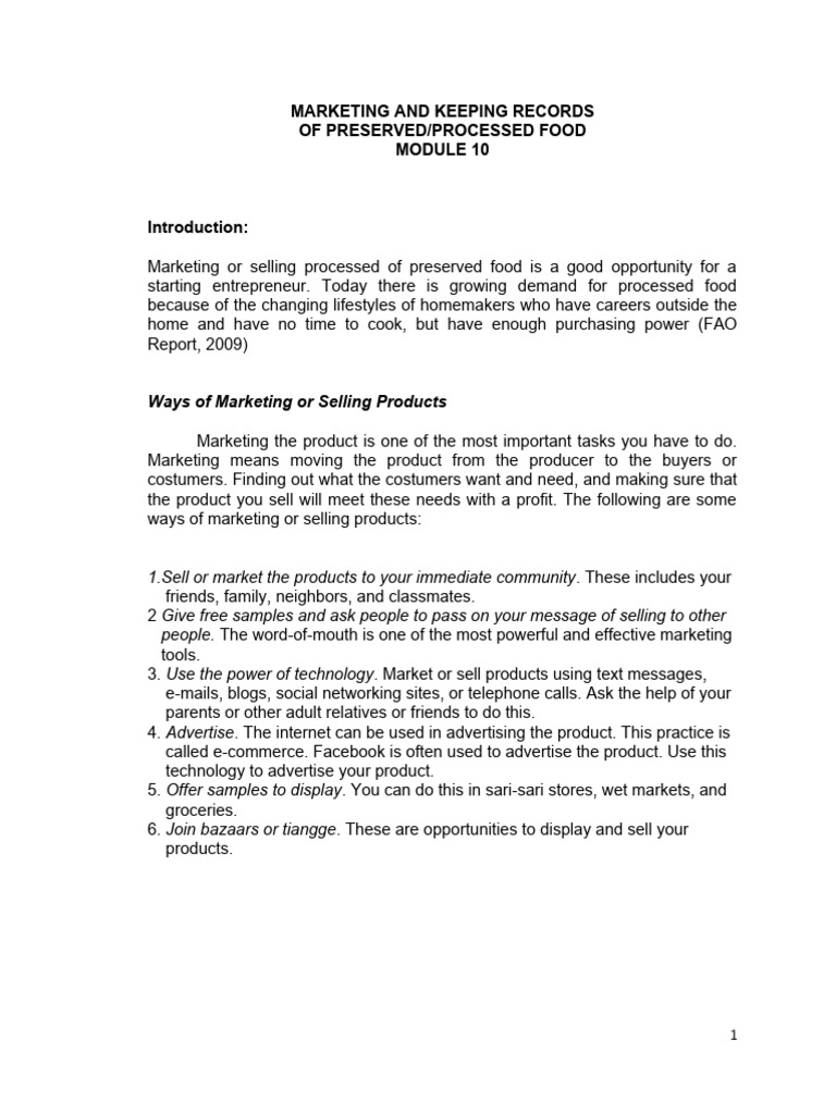 HE MODULE 10 - MARKETING AND KEEPINGR RECORDS (Rev.) | PDF | Fruit ...