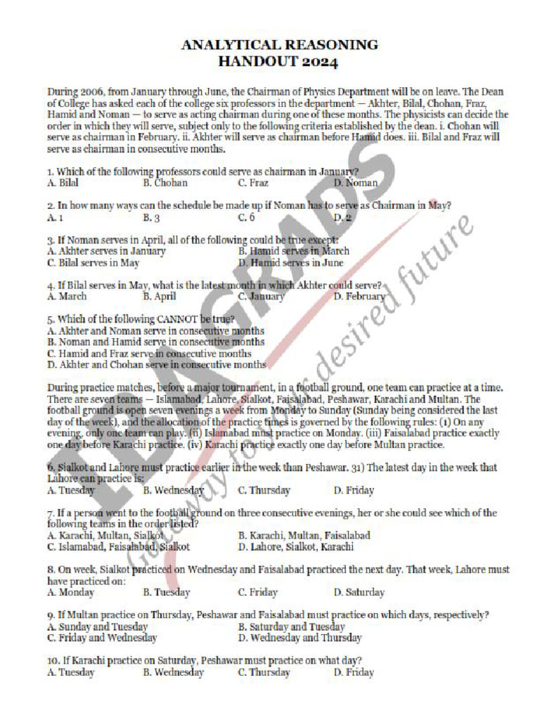 JPG Analytical Reasoning Handout 2024 | PDF