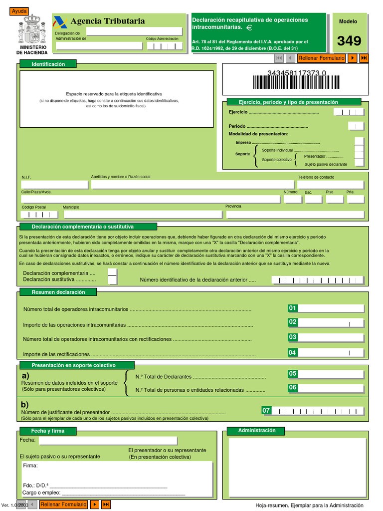 Modelo 349 (Decl. Recap. Operaciones Intracomunitarias - Trimestral) | PDF | Gobierno