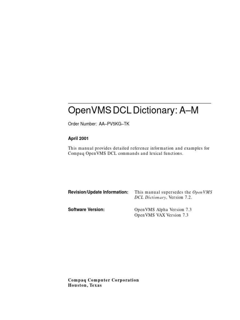 Dicționar OpenVMS | PDF | Bracket | Parameter (Computer Programming)