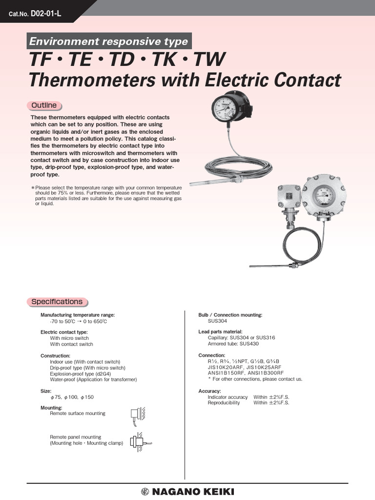 ・TE・TD・TK・TW: TF Thermometers with Electric Contact | PDF | Switch ...