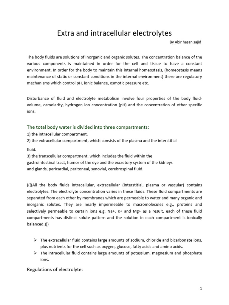 Chapter 3. Major Intra and Extra Cellular Electrolytes | PDF