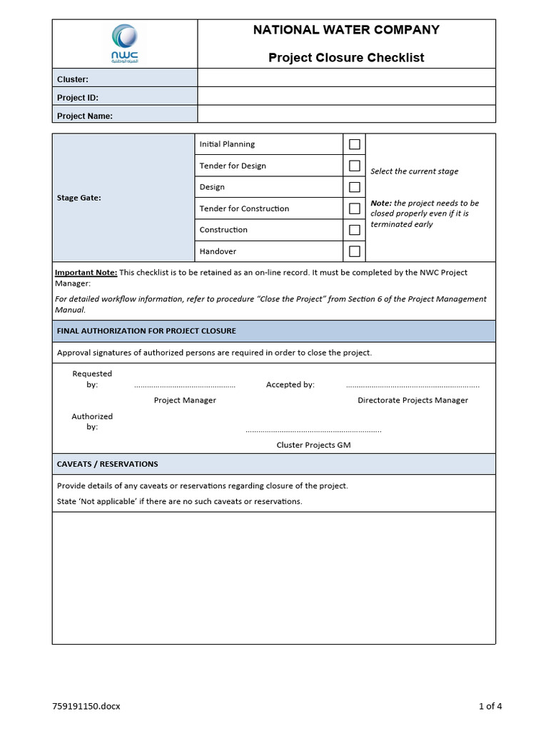 PMF-006-INT-011 v2 Project Closure Checklist | Download Free PDF | Business