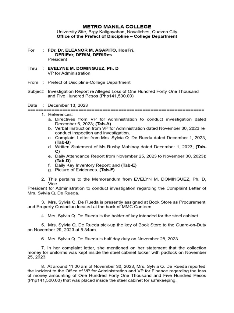 Investigation Report | PDF