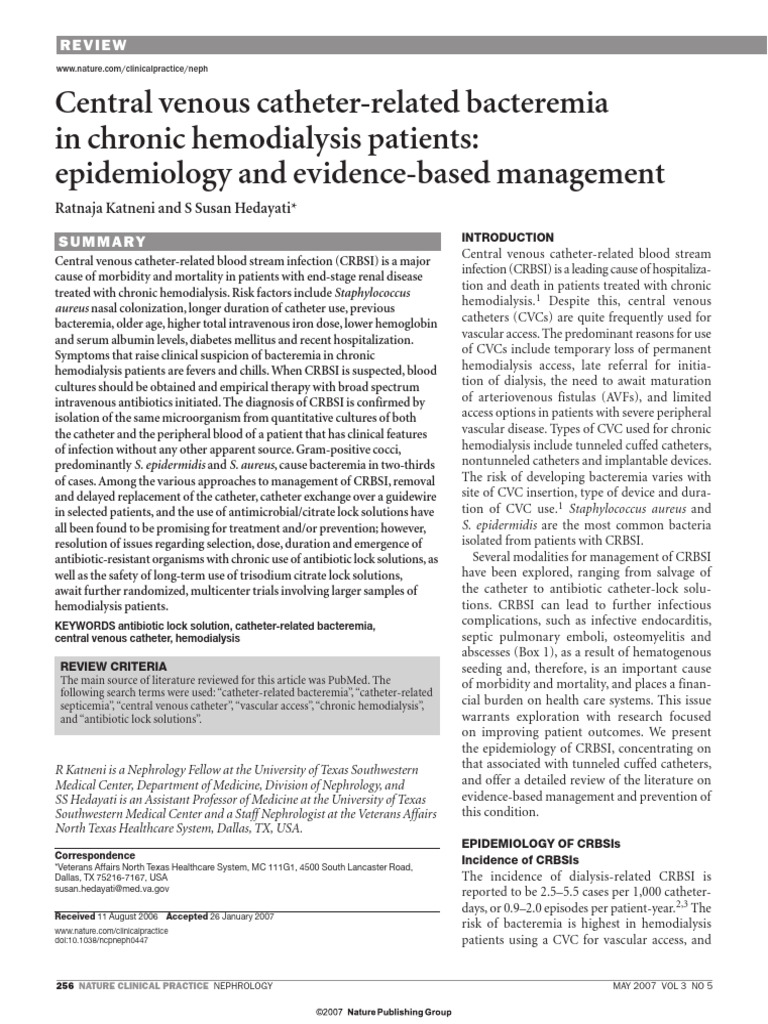 Central Venous Catheter Related Bacterem | PDF | Hemodialysis | Medical Specialties