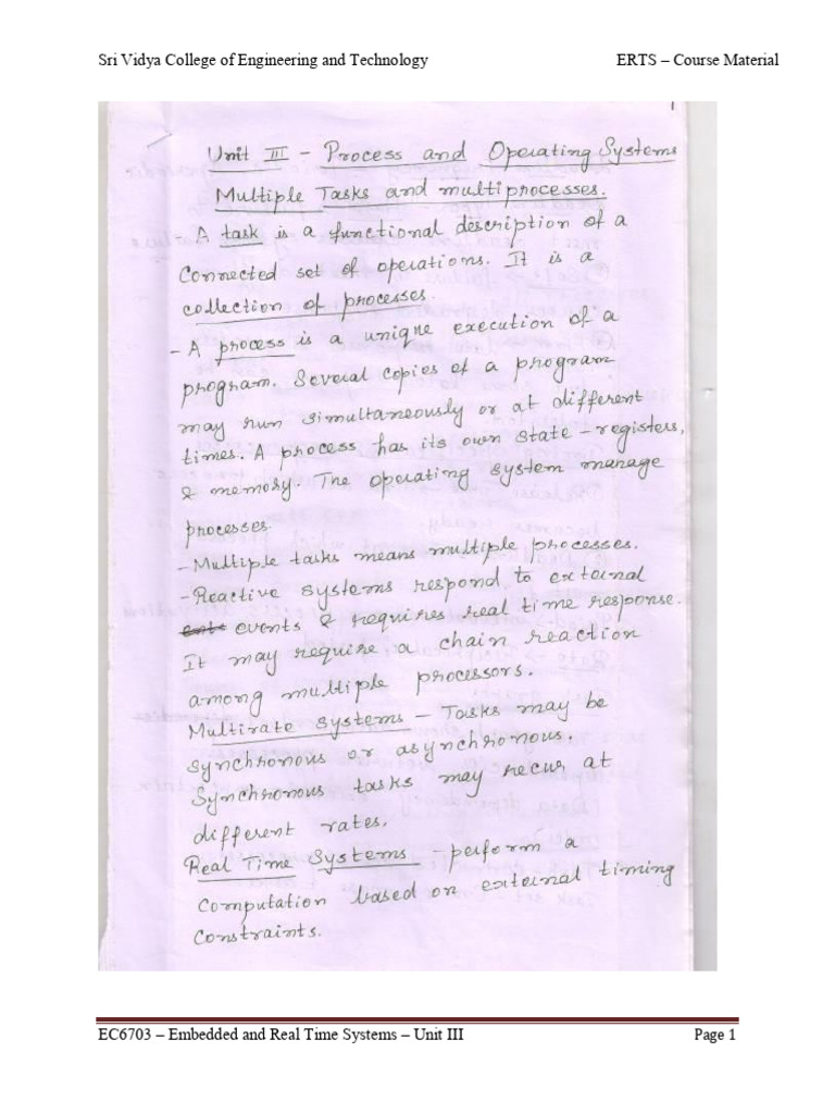 Sri Vidya College of Engineering and Technology ERTS - Course Material | PDF | Process ...