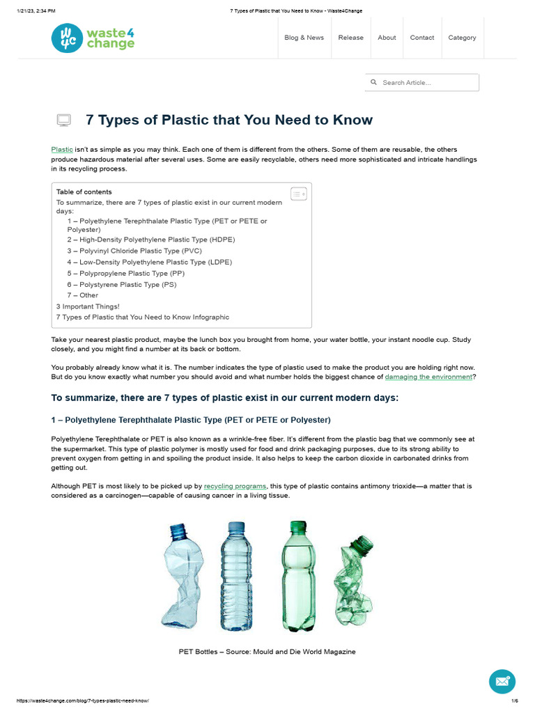 7 Types of Plastic That You Need To Know - Waste4Change | PDF | Plastic ...