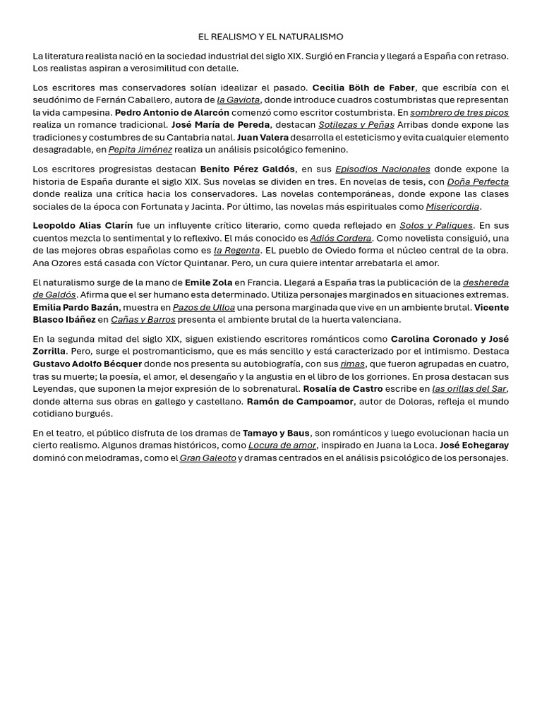 El Realismo y El Naturalismo | PDF | Realismo literario