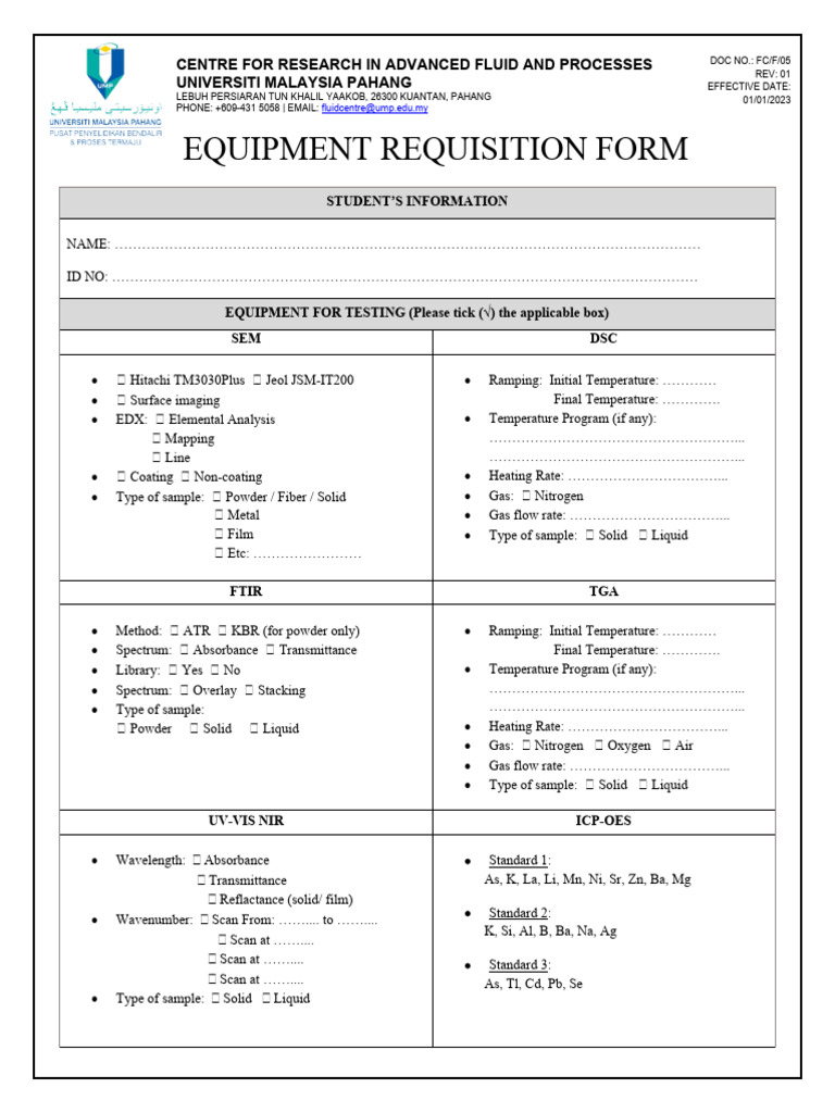 Form - Fluidcentre-F-05 Equipment Requisition Form Rev 01012023 | PDF ...