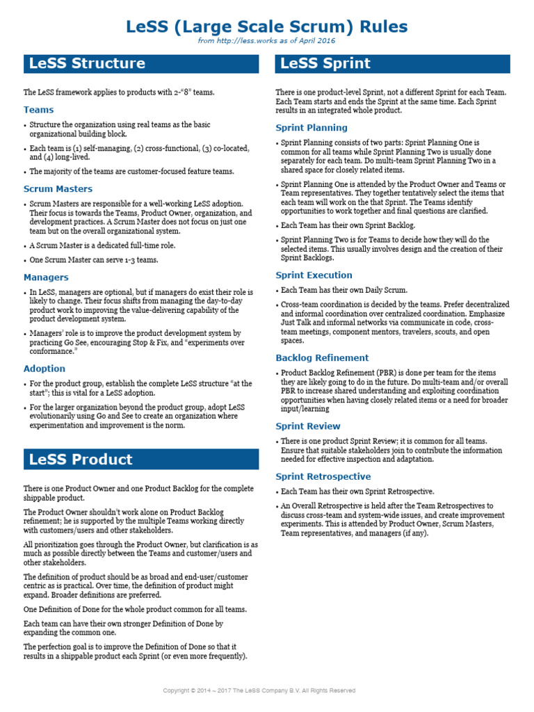 LeSS Rules Cards | PDF | Scrum (Software Development)