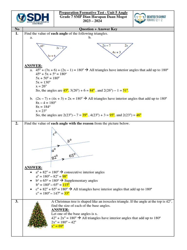 Answer Key - Preparaton For Formative Test - Angle | PDF | Triangle ...