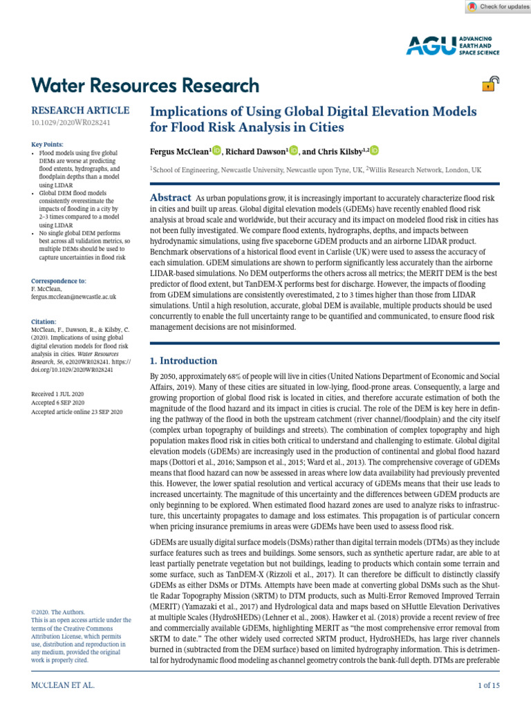 Water Resources Research - 2020 - McClean - Implications of Using Global Digital Elevation ...