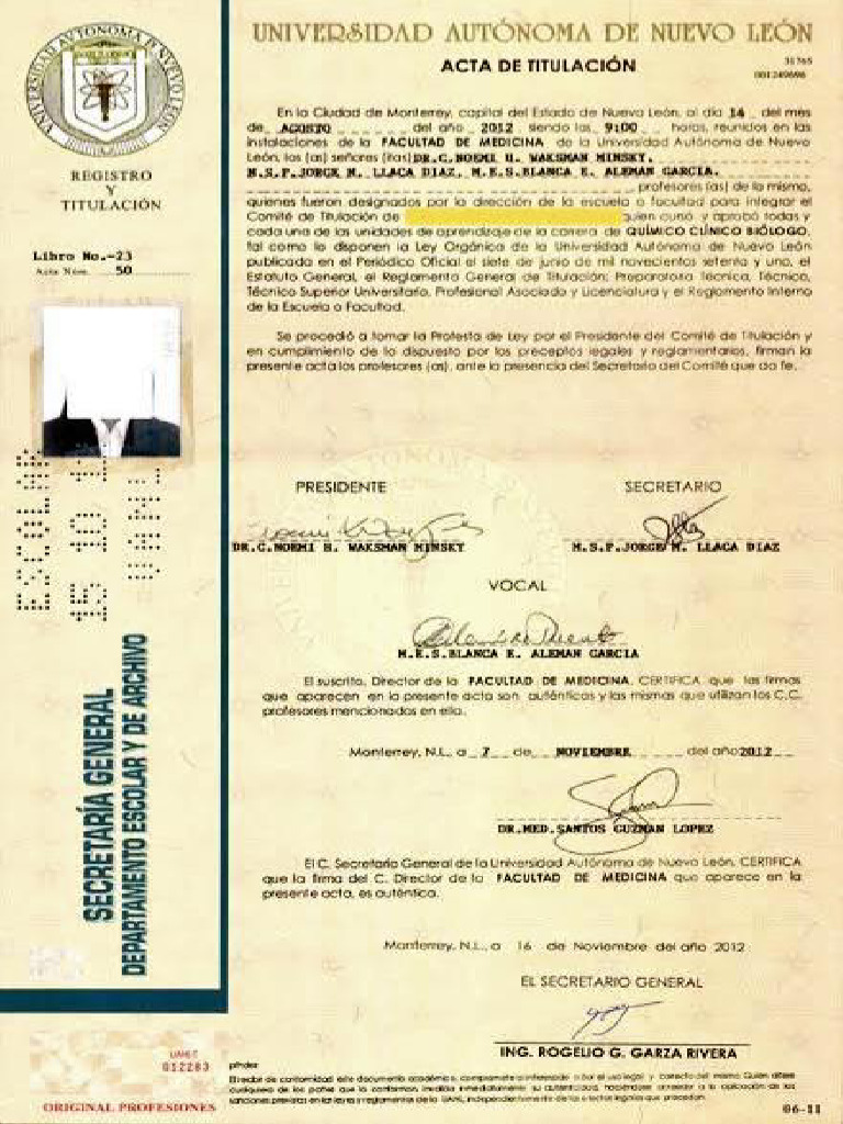 Acta de Titulación UANL 2012 | PDF