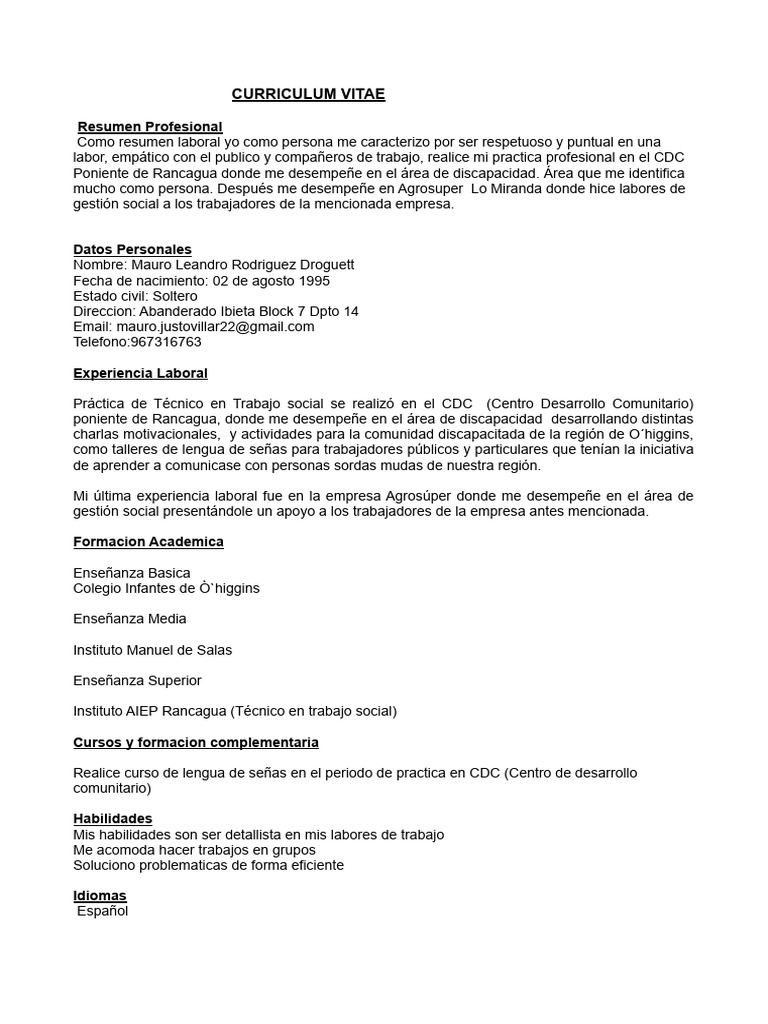 Modelo Curriculum Mauro 2024 | PDF