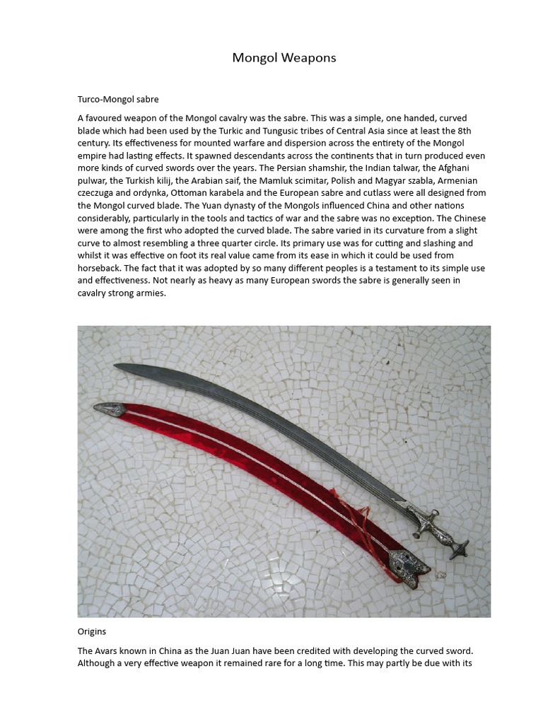 Mongol Weapons | Download Free PDF | Melee Weapons | Blade Weapons