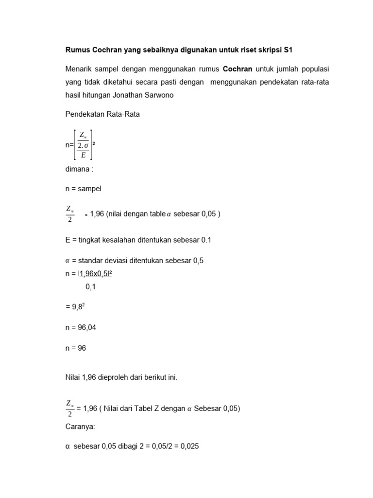 Cara Menggunakan Rumus Cochran | PDF