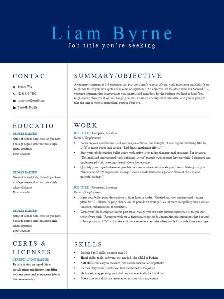 Royal Blue Word Resume Template | PDF | Résumé | Linguistic Morphology