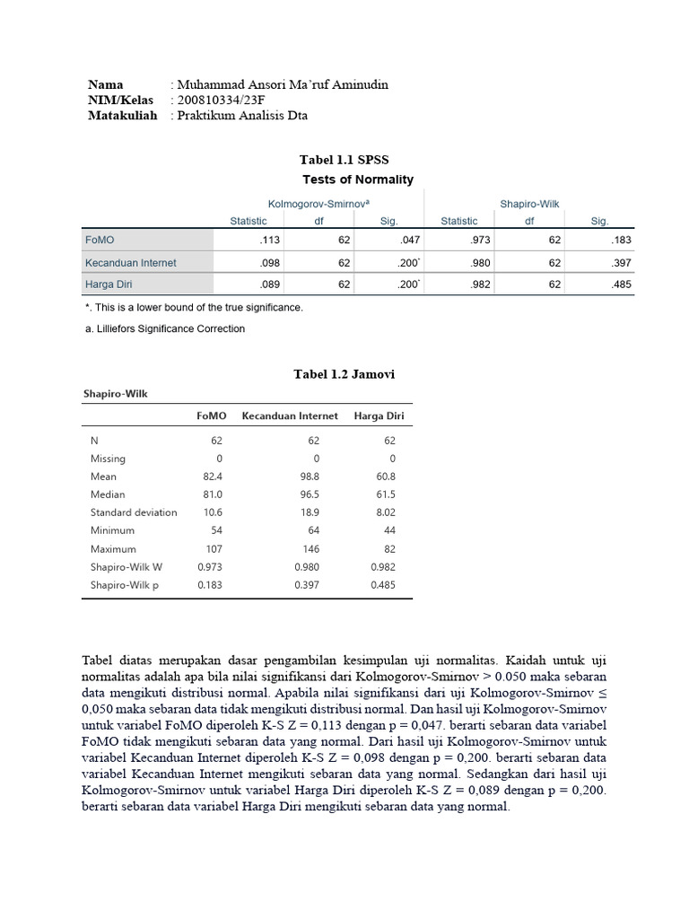 Analisis Uji Normalitas Dan Linieritas | PDF