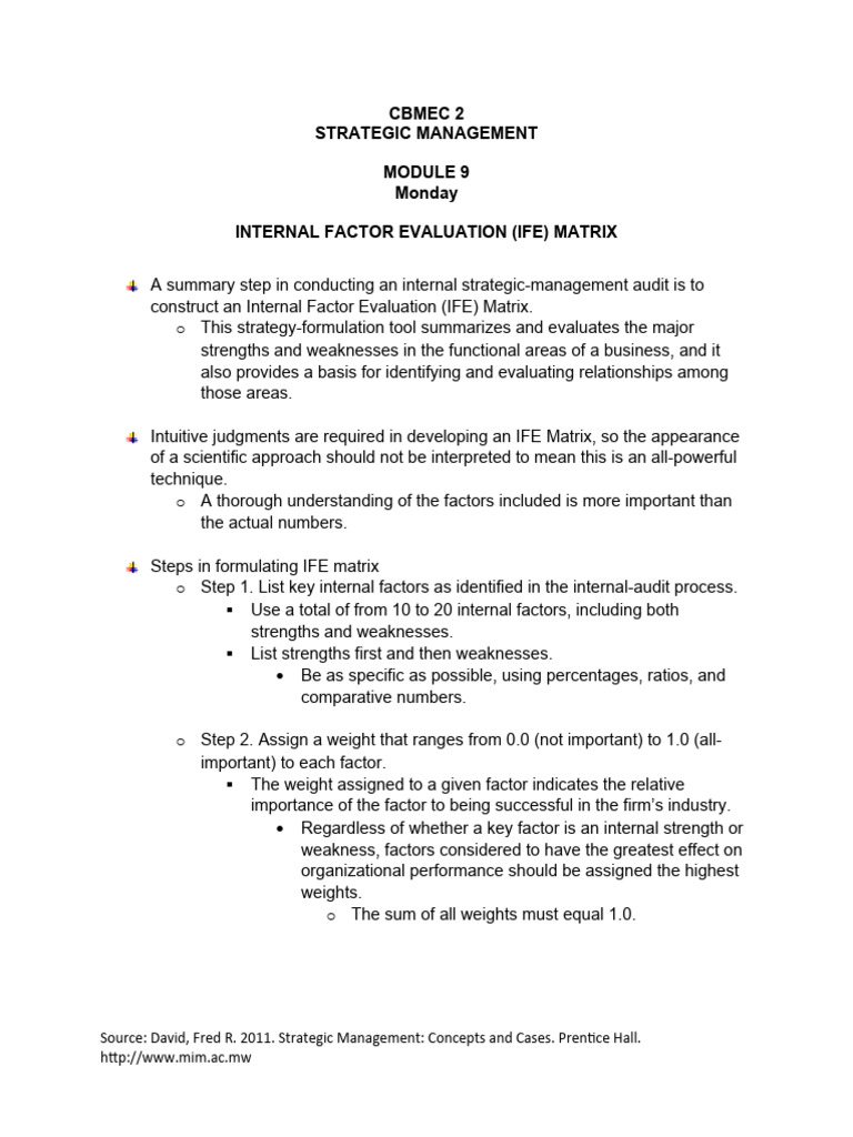 IFE Matrix Guide for Managers | PDF | Strategic Management | Weighted ...
