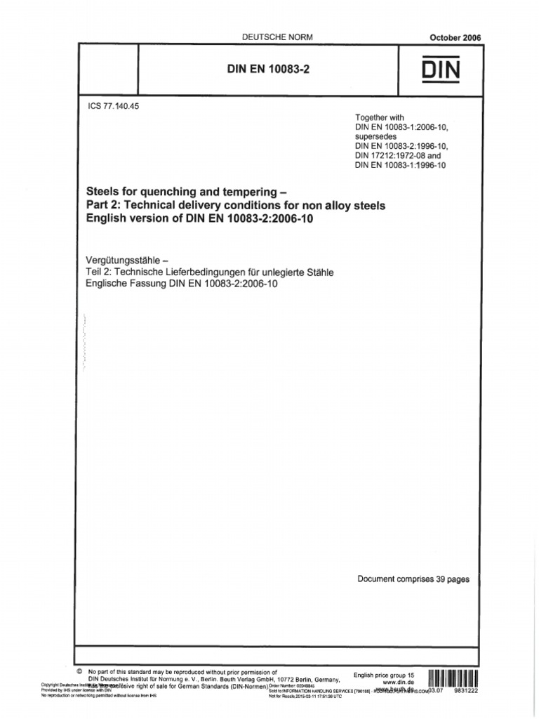 DIN EN 10083-2 - (2006-10) - (Steel For Quenching and Tempering ...