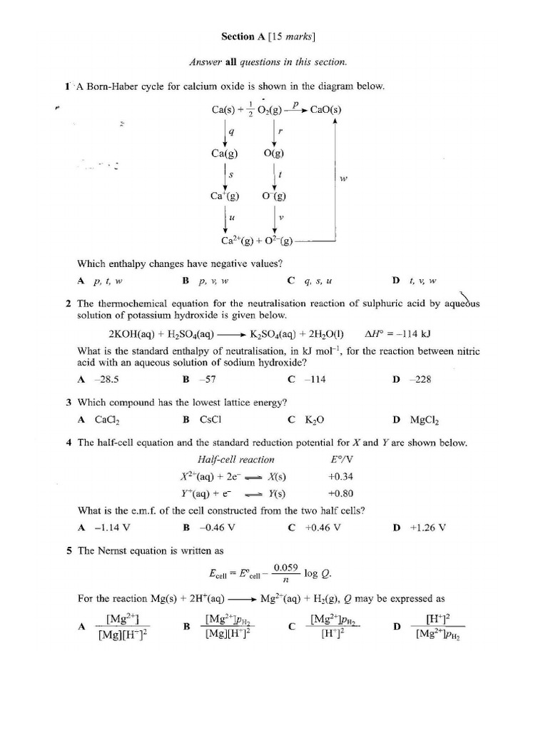 Chemistry Sem 2 Actual Question 2014 | PDF