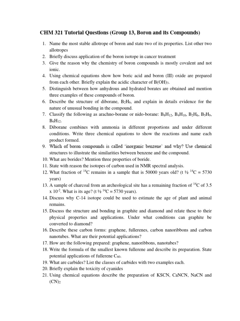 2024 CHM 321 Practice Questions | PDF | Carbon | Boron