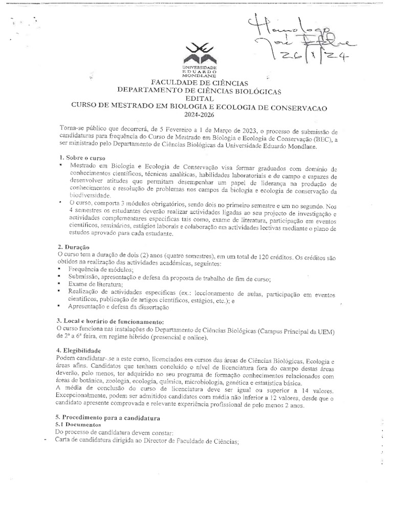 EDITAL MESTRADO BEC 2024 - Homologado | PDF