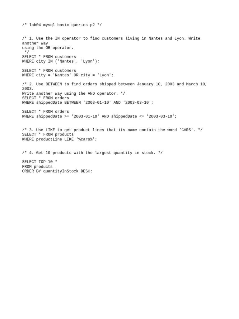 Exercise Lab04 Basic Queries 2 | PDF | Computers
