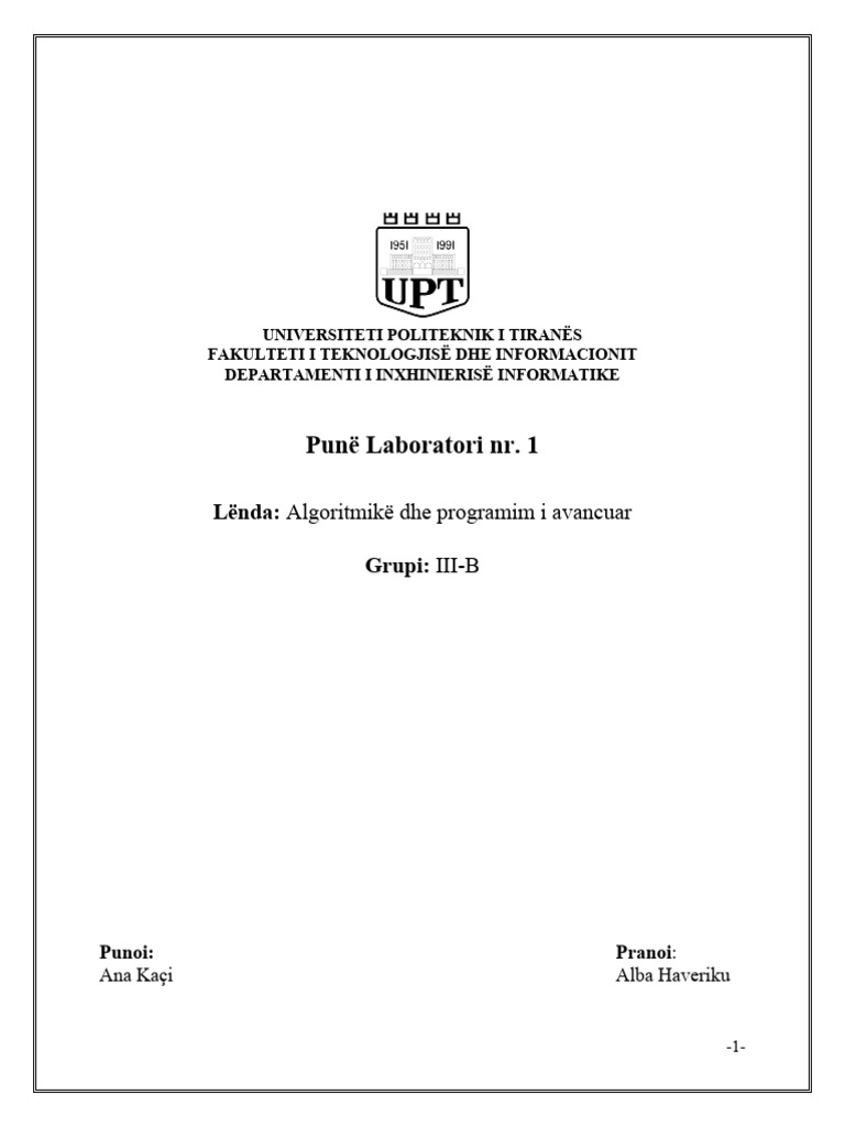 Lab 1 Algoritmike Dhe Programim I Avancuar | PDF