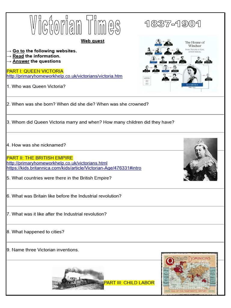 2F Lesson 1- Victorian era WEBQUEST | PDF