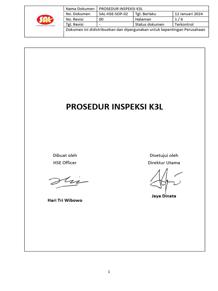 SAL-HSE-SOP-02 Prosedur Inspeksi K3L | PDF