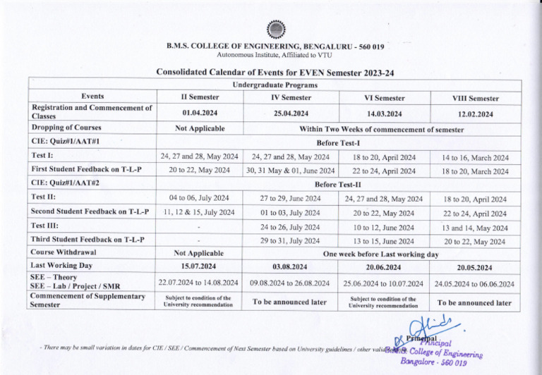 Modified Calendar of Events For Even Semester 2023-24 | PDF