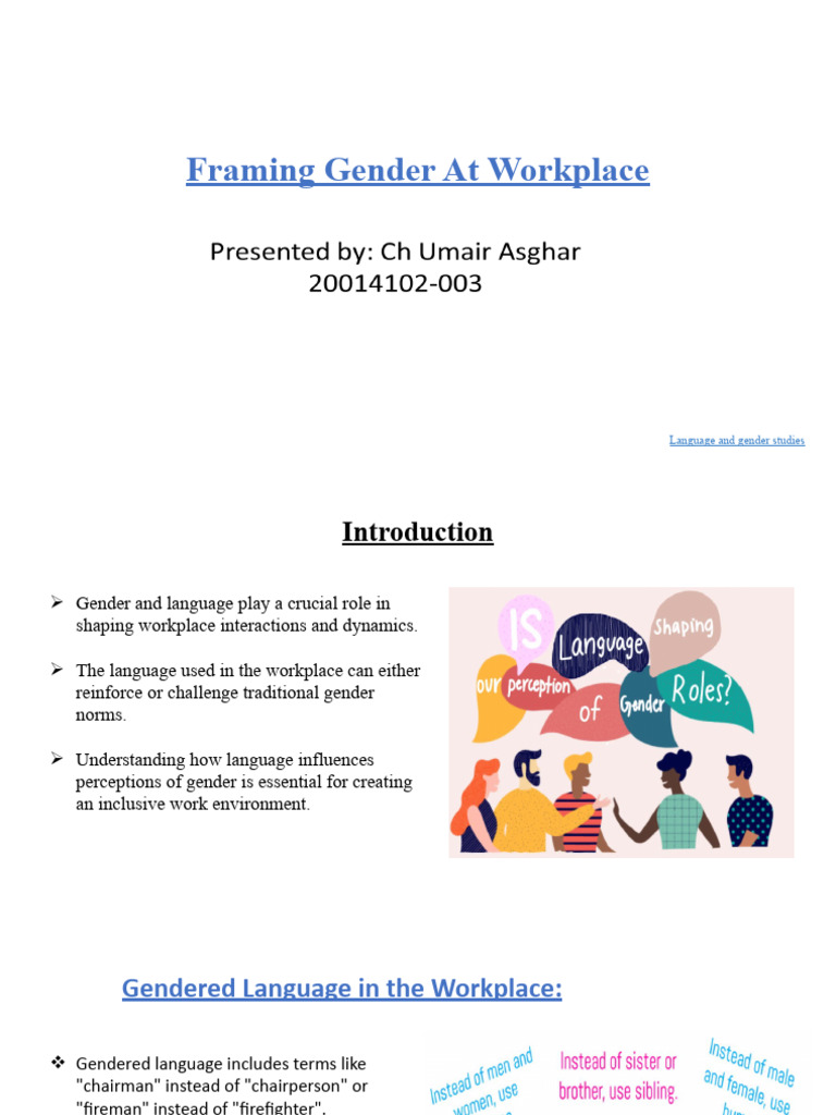 Framing Gender at Workplace. Topic of Language and Gender | PDF ...