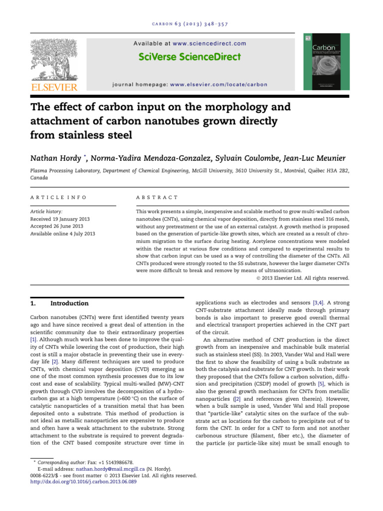 The Effect of Carbon Input On The Morphology and Attachment of Carbon ...