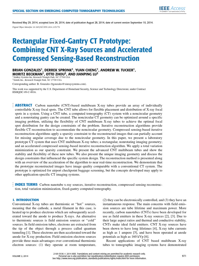Rectangular Fixed-Gantry CT Prototype - Combining CNT X-Ray Sources and Accelerated Compressed ...