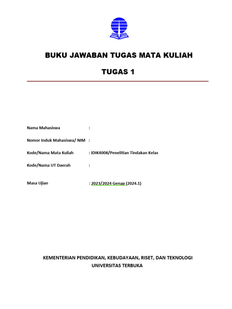 TMK TUGAS 1 IDIK4008 Penelitian Tindakan Kelas | PDF