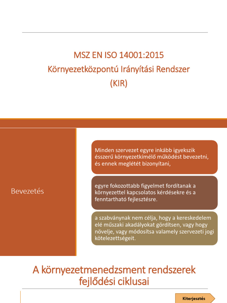 MSZ EN ISO 14001:2015 Környezetközpontú Irányítási Rendszer (KIR) | PDF