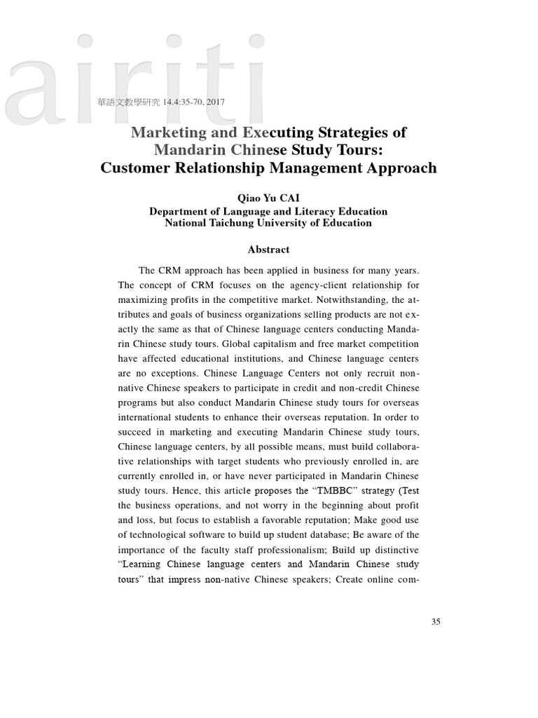 2018marketing and Executing Strategies of Mandarin Chinese Study Tours | PDF | Customer ...